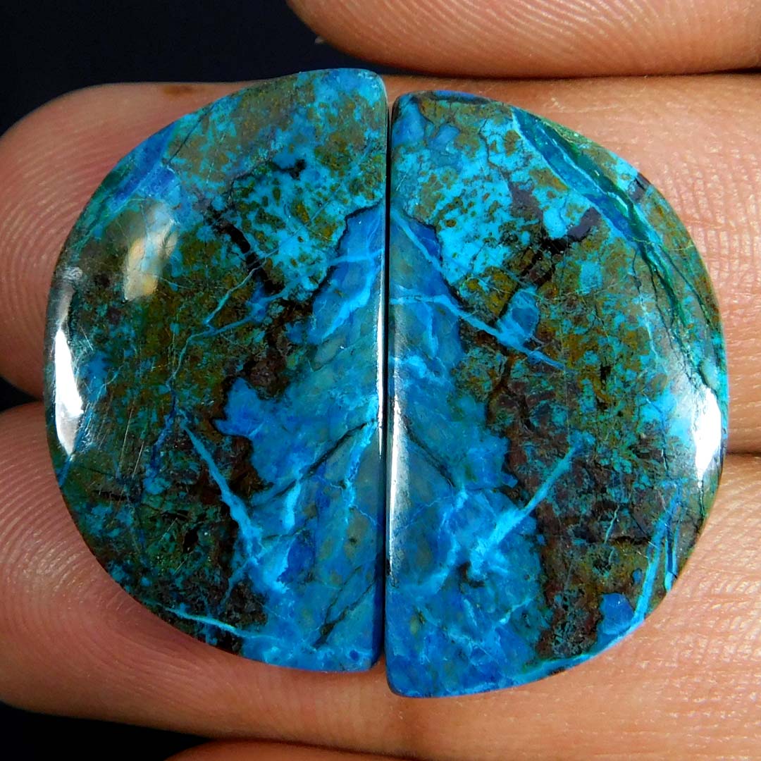 Natural Gorgeous Blue Azurite Pair 37.45Cts. Fancy Cabochon Loose ...