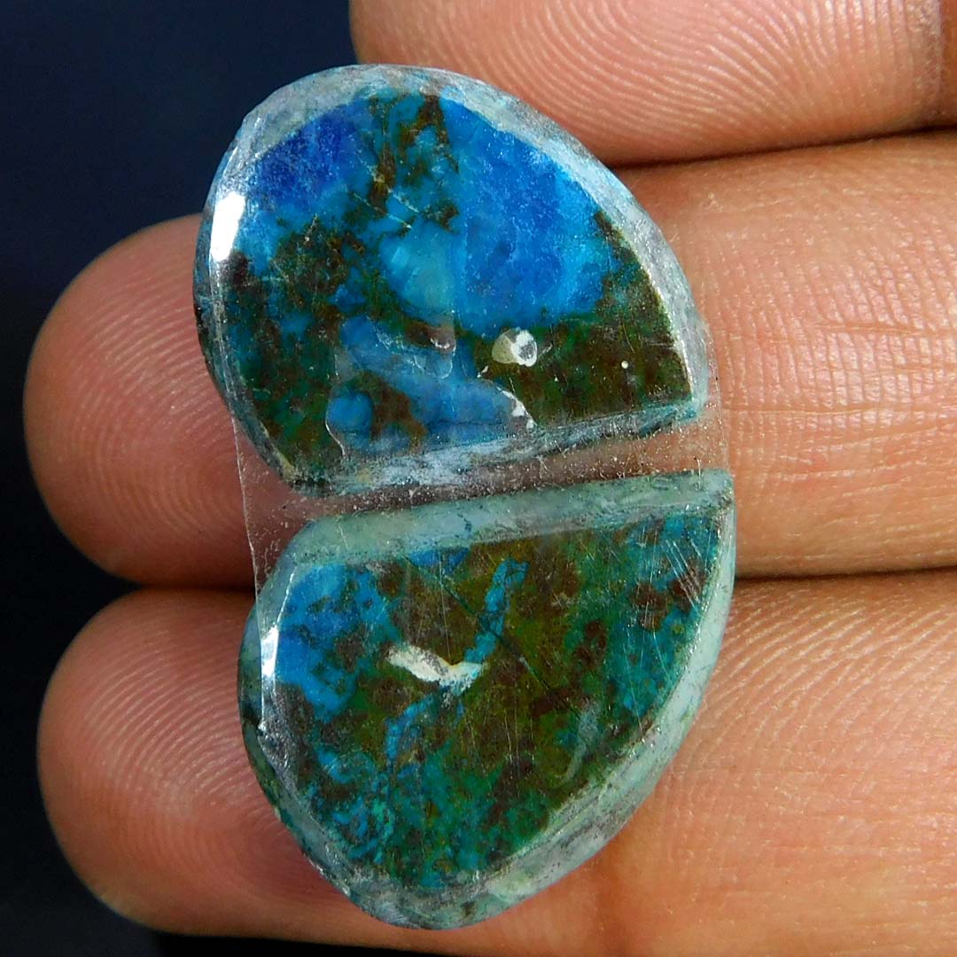 Natural Gorgeous Blue Azurite Pair 24.65Cts. Fancy Cabochon Loose ...