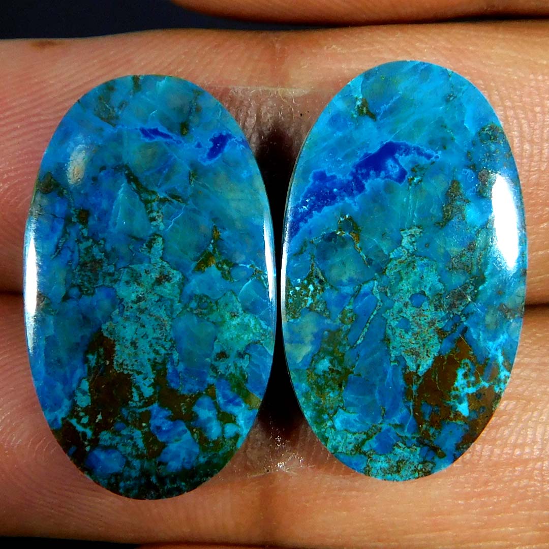 Natural Gorgeous Blue Azurite Pair 25.10Cts. Oval Cabochon Loose ...