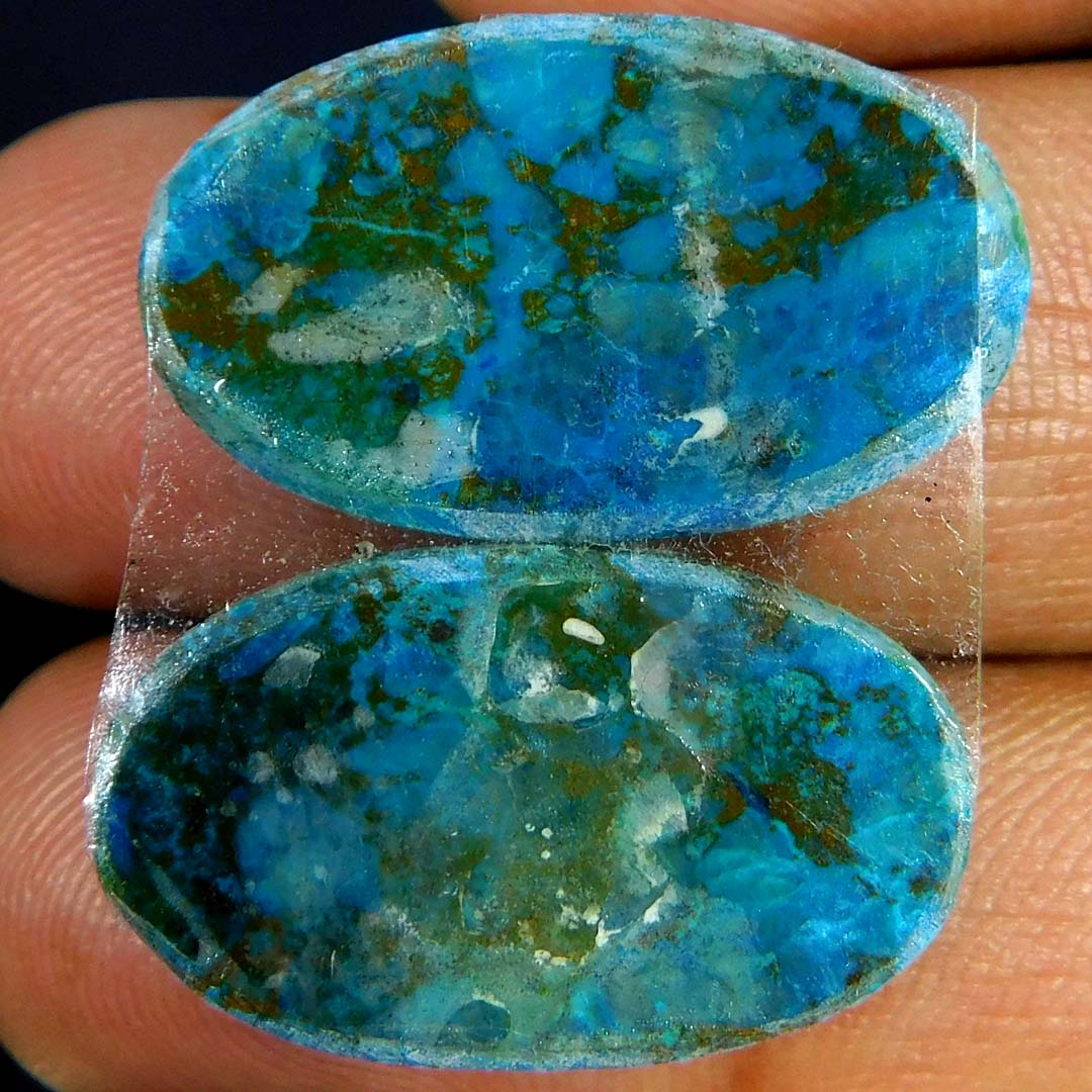 Natural Gorgeous Blue Azurite Pair 25.10Cts. Oval Cabochon Loose ...