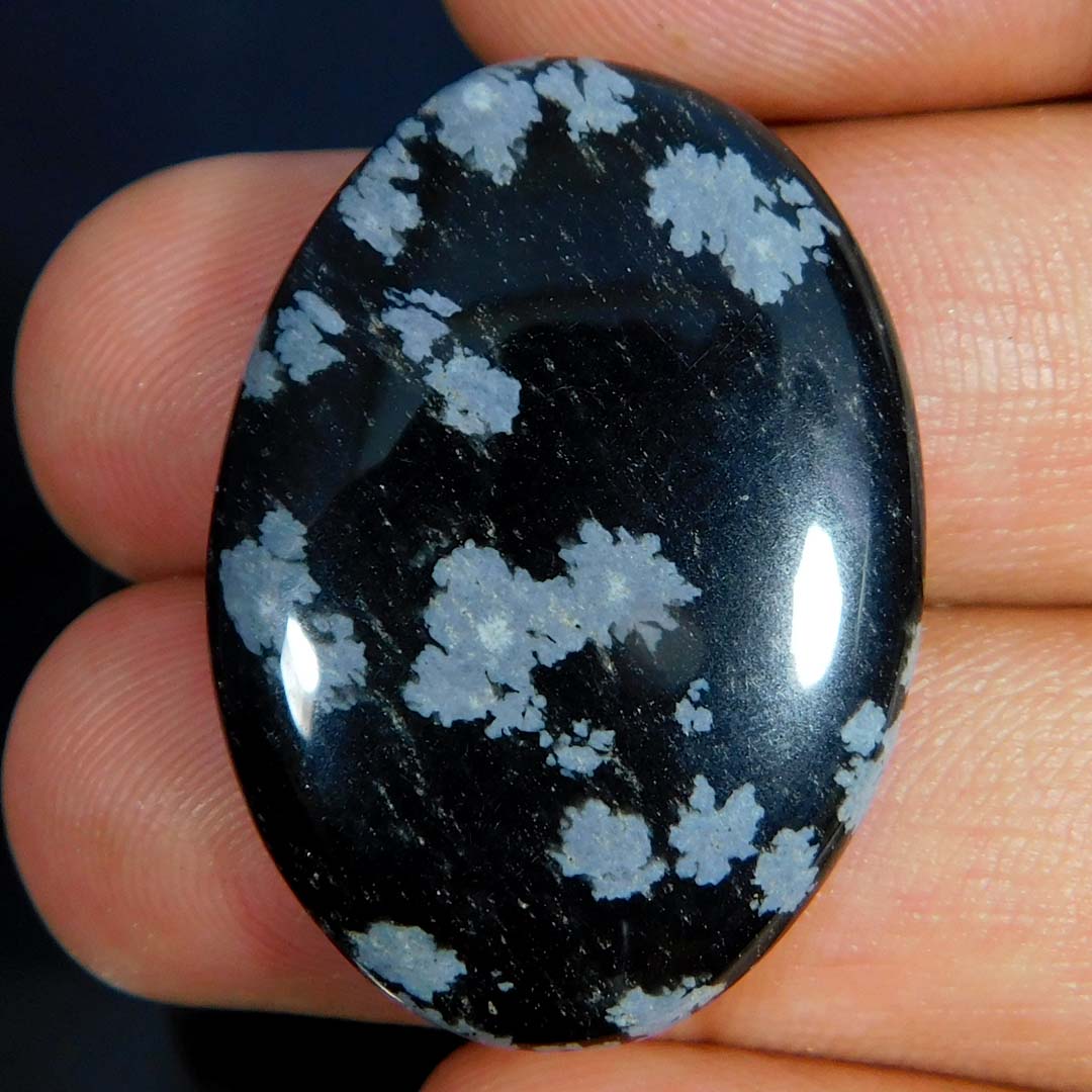 25.40Cts. Natural Unique Snowflake Obsidian Oval Cabochon Loose ...
