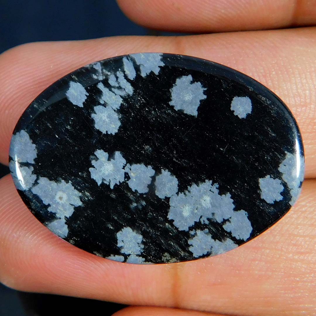 25.40Cts. Natural Unique Snowflake Obsidian Oval Cabochon Loose ...