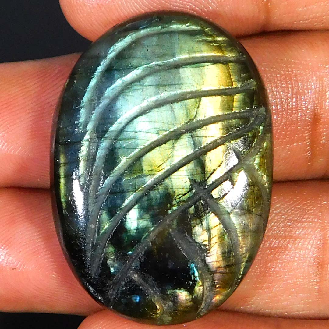 58.85Cts. Carved Power Labradorite 100% Natural Oval Cabochon Loose ...