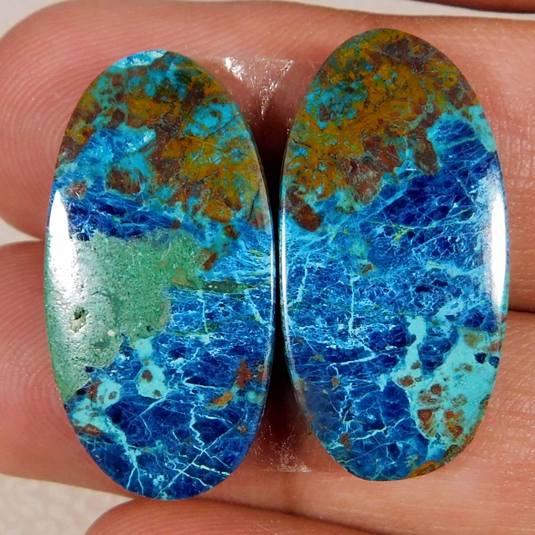27.30Cts. Natural Unique Blue Azurite Pair Oval Cabochon Reiki Healing ...